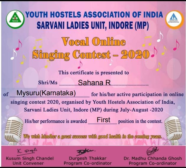 Student’s achievement in Vocal Online Singing Contest -2020